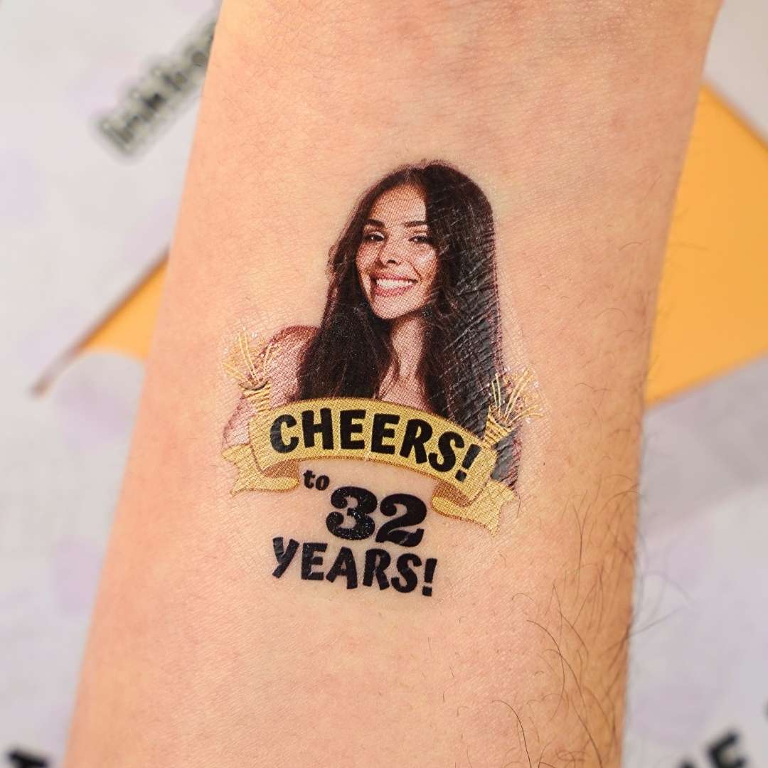 Cheers to Years Birthday Banner Custom Temporary Tattoo | Inkbond